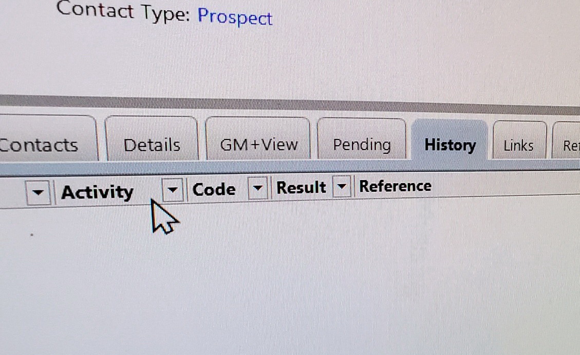Displaying the Activity Code in the History Tab - The GoldMine Compass