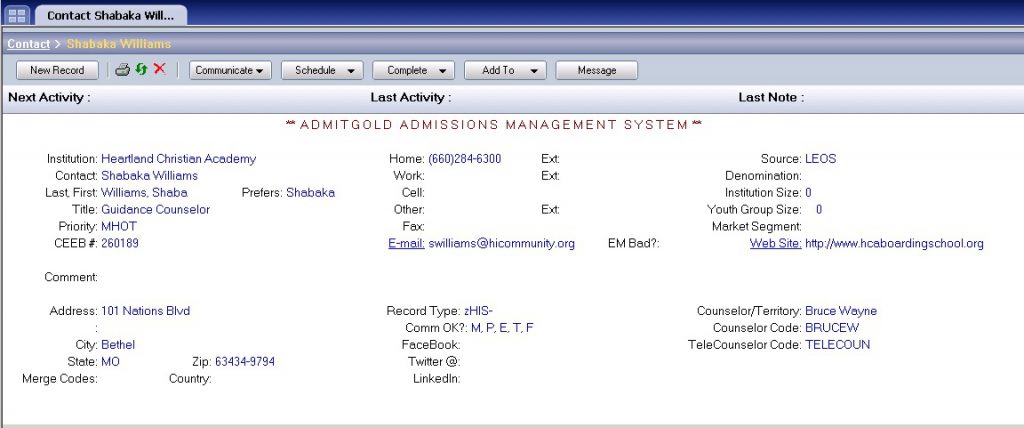 Screen Enhancements to AdmitGold - The GoldMine Compass